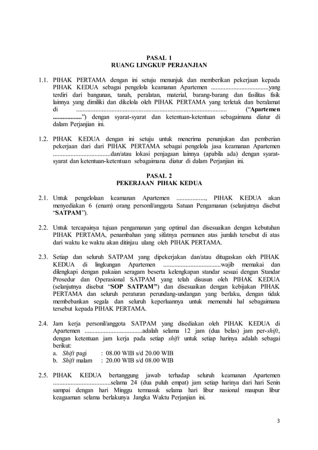 Contoh Surat Perjanjian Kerja Jasa pengamanan Apartemen Terbaru (Beli ...