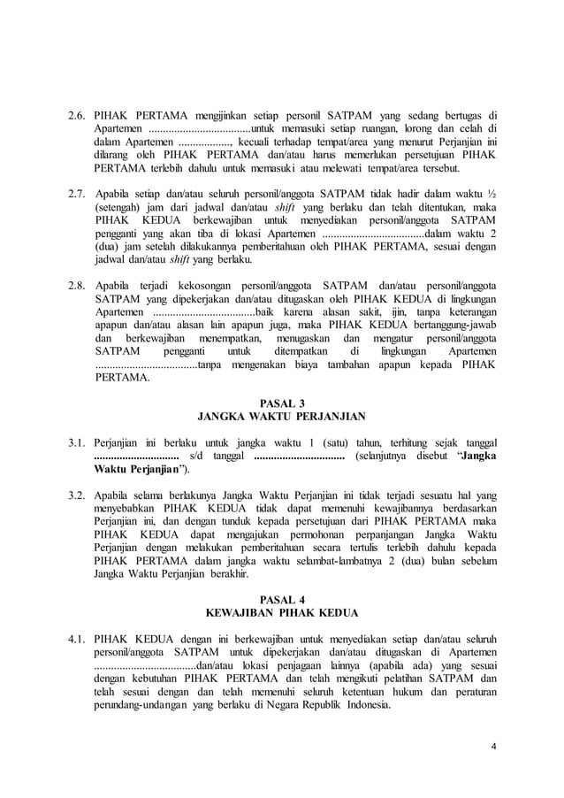 Contoh Surat Perjanjian Kerja Jasa pengamanan Apartemen Terbaru (Beli ...