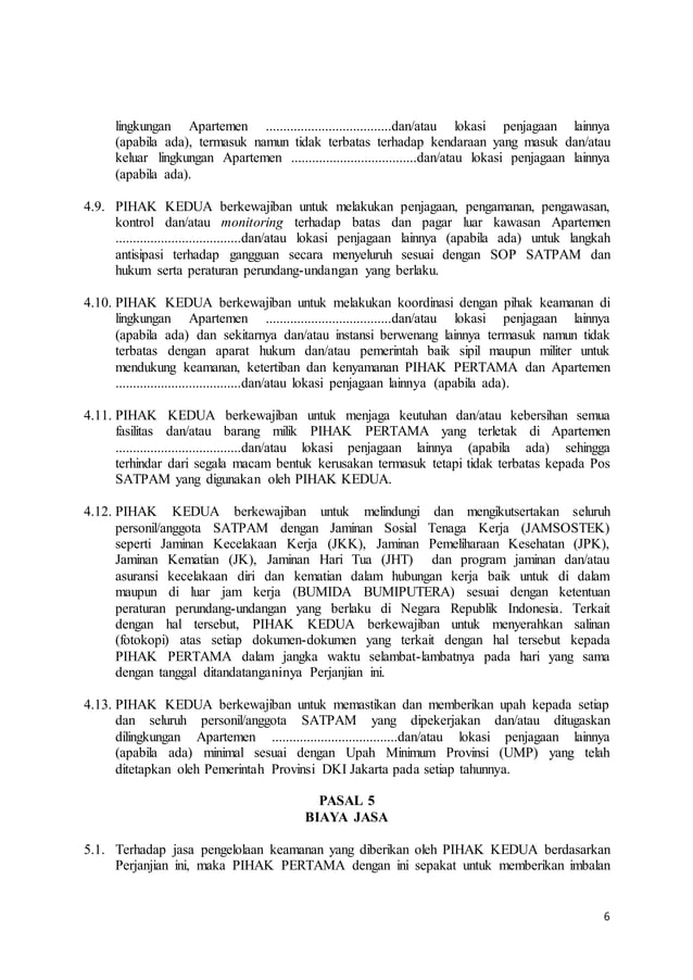 Contoh Surat Perjanjian Kerja Jasa pengamanan Apartemen Terbaru (Beli ...