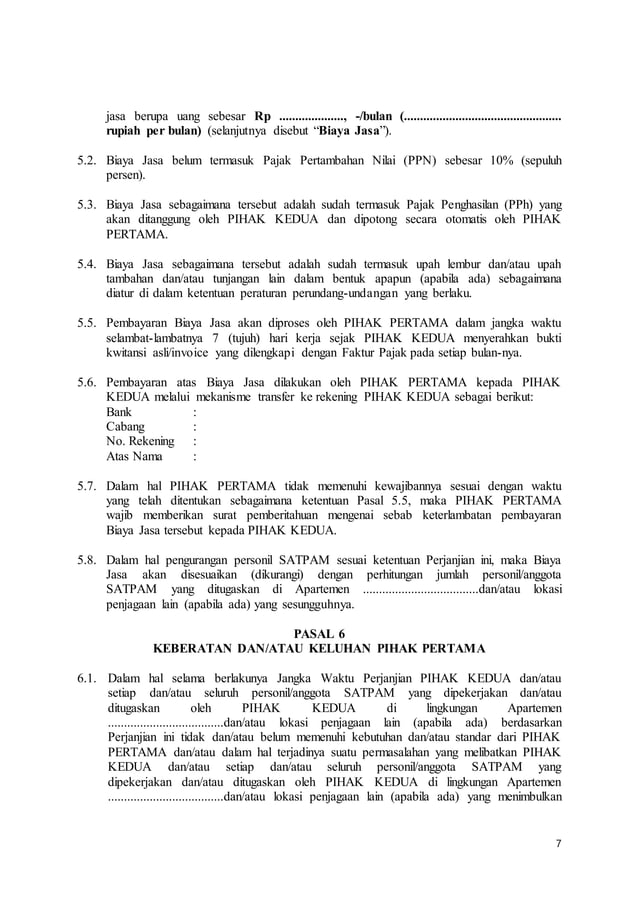 Contoh Surat Perjanjian Kerja Jasa pengamanan Apartemen Terbaru (Beli ...