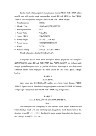 Surat perjanjian sewa mobil | DOC