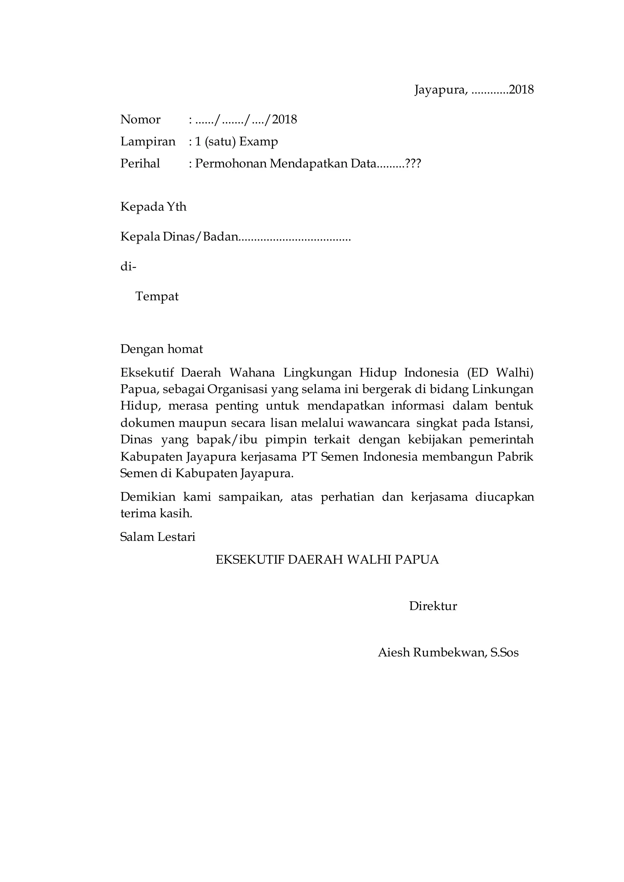 Surat permintaan data jayapura | DOCX