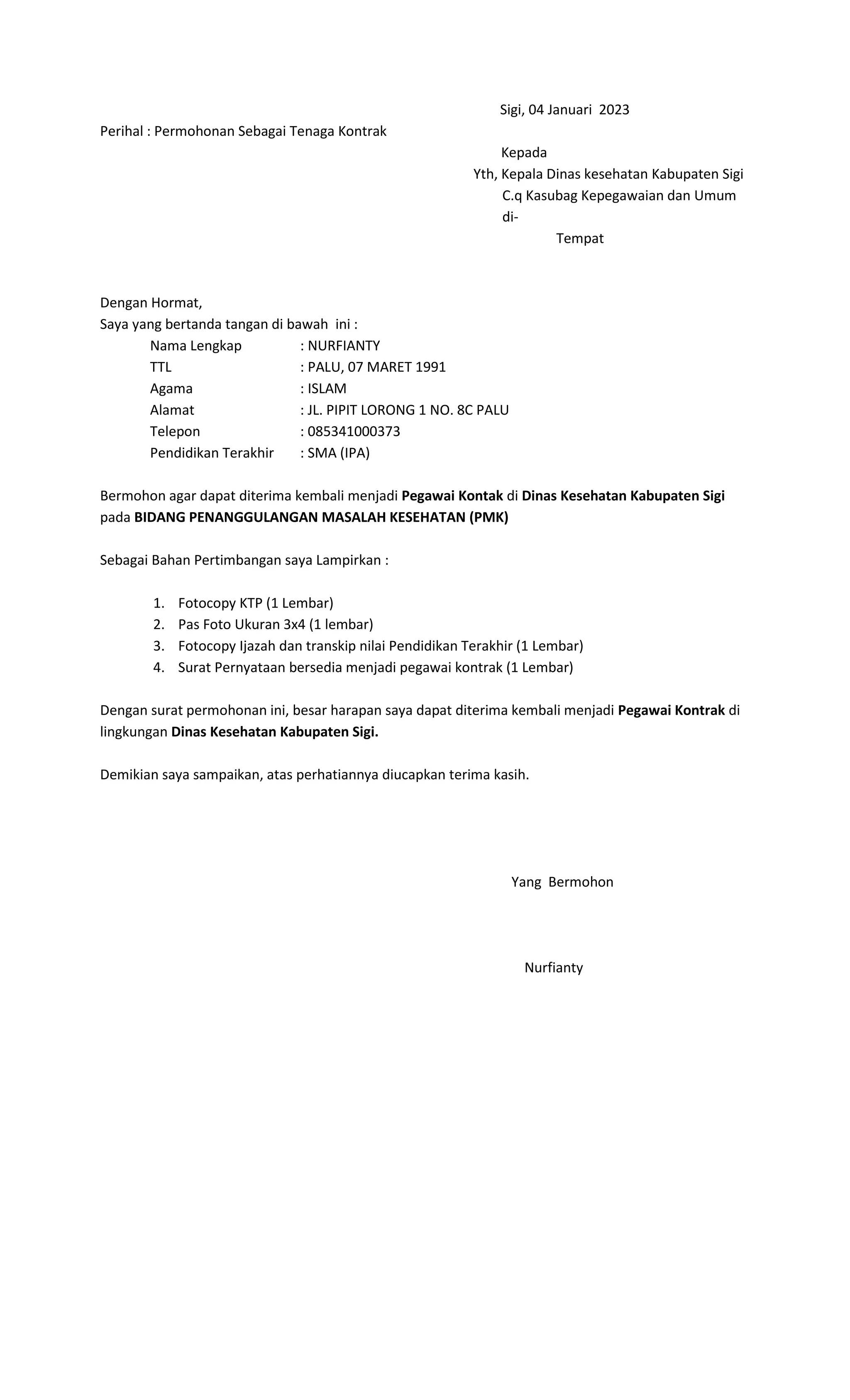 contoh surat permohonan melamar pekerjaan | DOCX