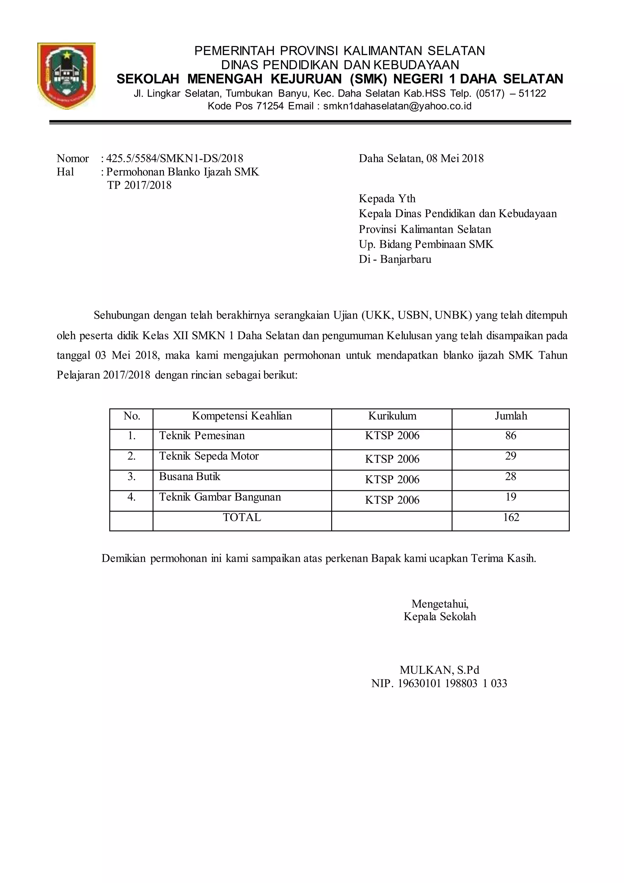Surat permohonan blanko ijazah 2017 2018 | DOCX