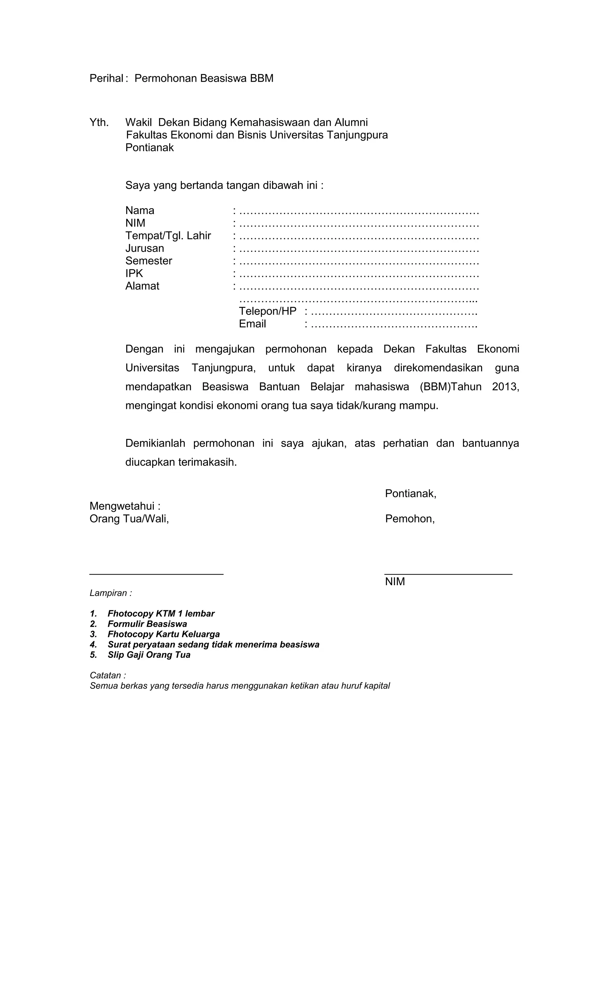 Surat permohonan dan pernyataan | DOC