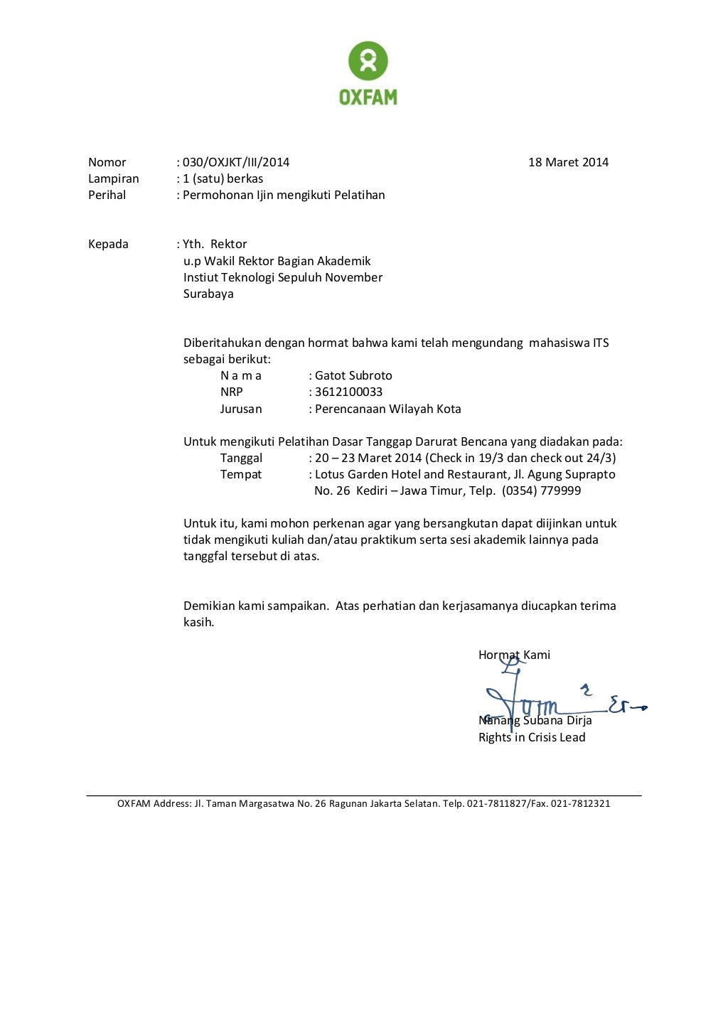 Surat permohonan ijin