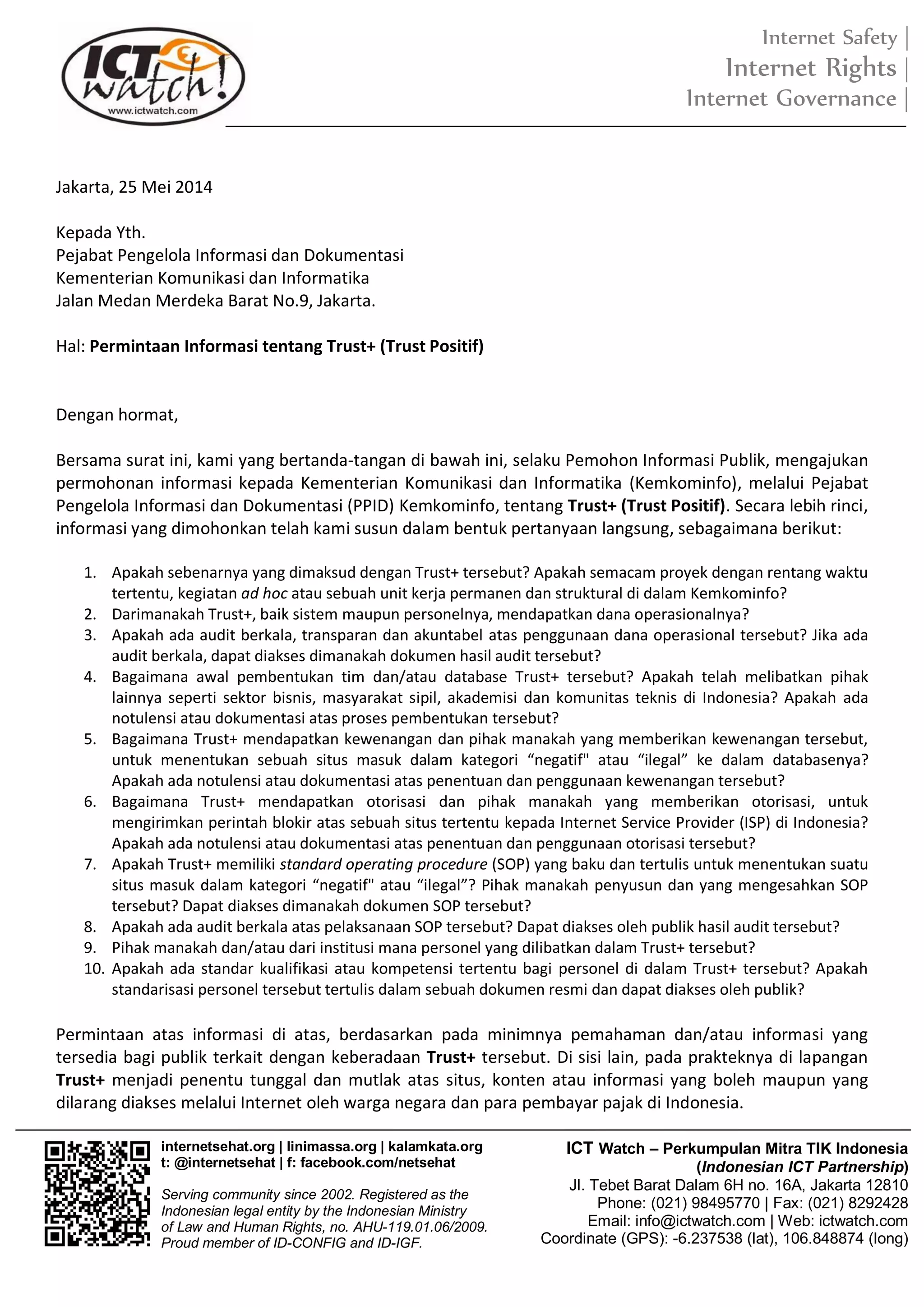 Surat Permohonan Informasi Trust Positif | PDF