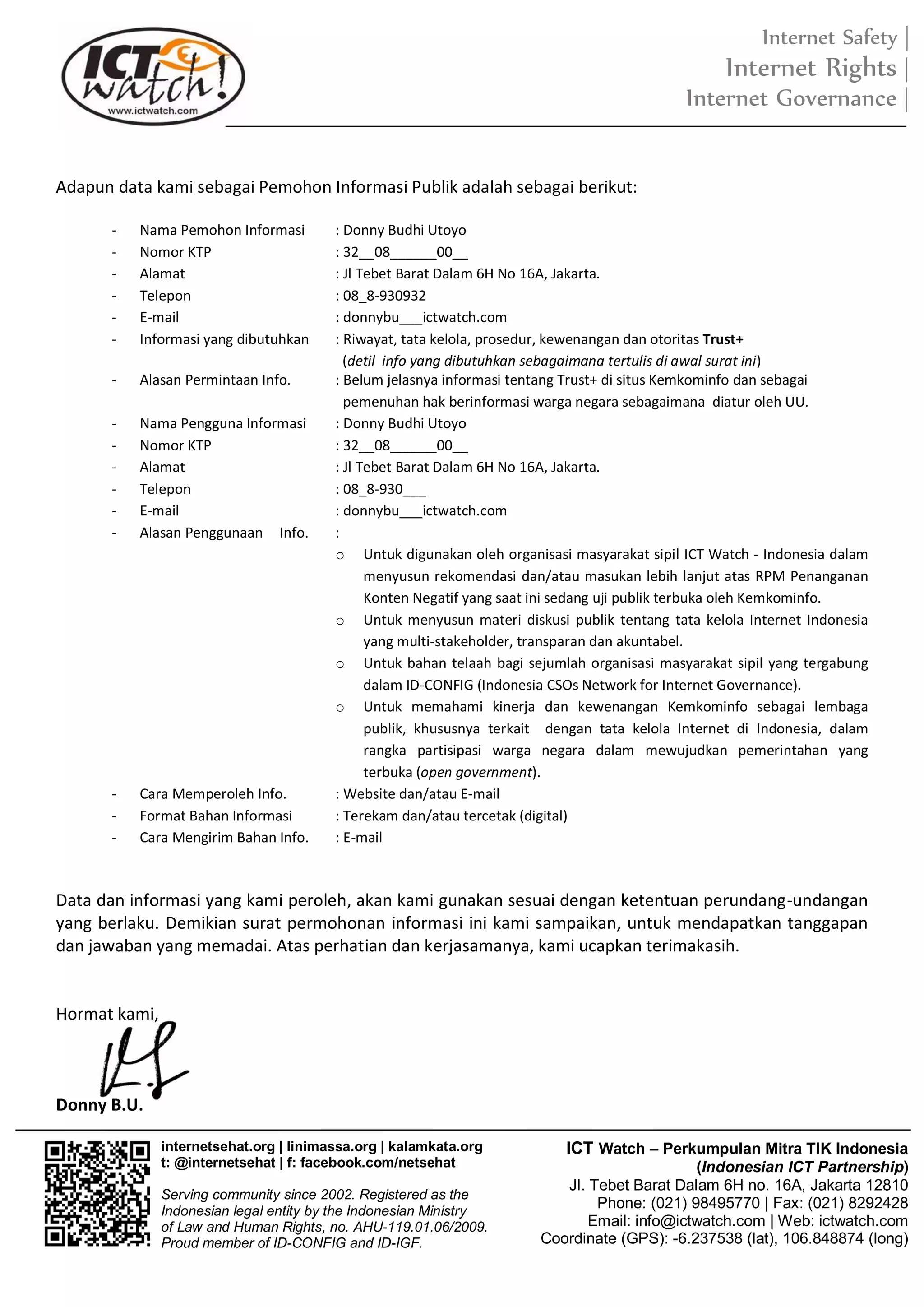 Surat Permohonan Informasi Trust Positif | PDF