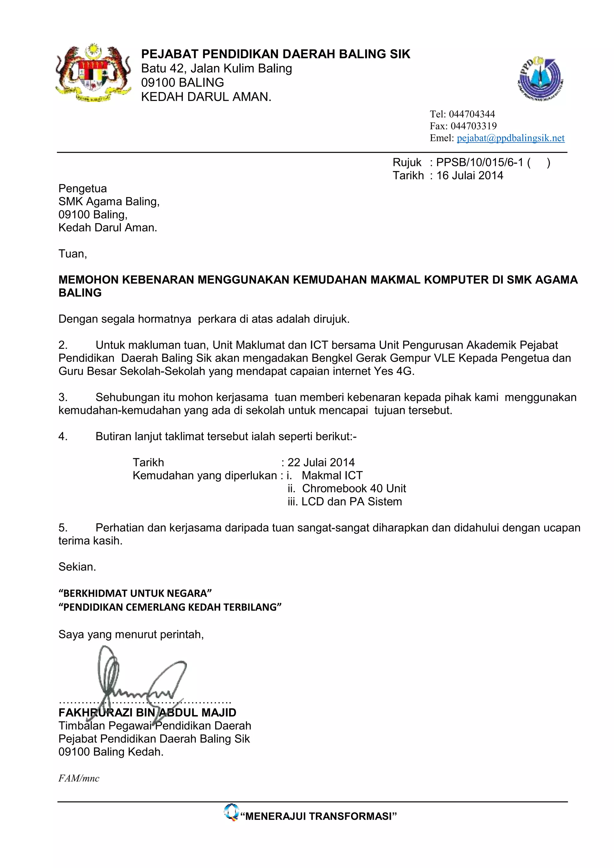 Surat permohonan menggunakan makmal komputer | PDF