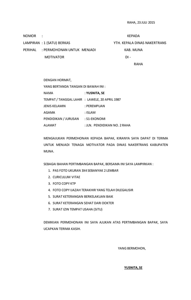 Surat permohonan nakertrans raha | PDF