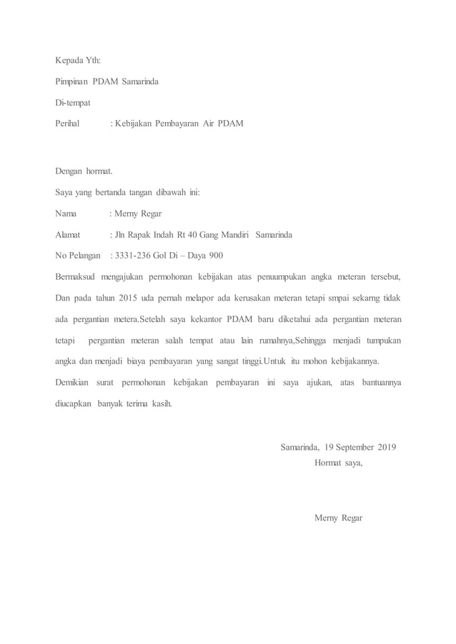 Surat permohonan pdam | DOCX