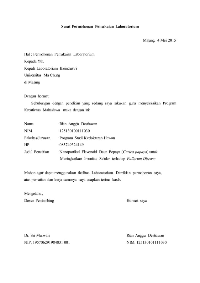 Surat permohonan pemakaian laboratorium 1 | DOCX