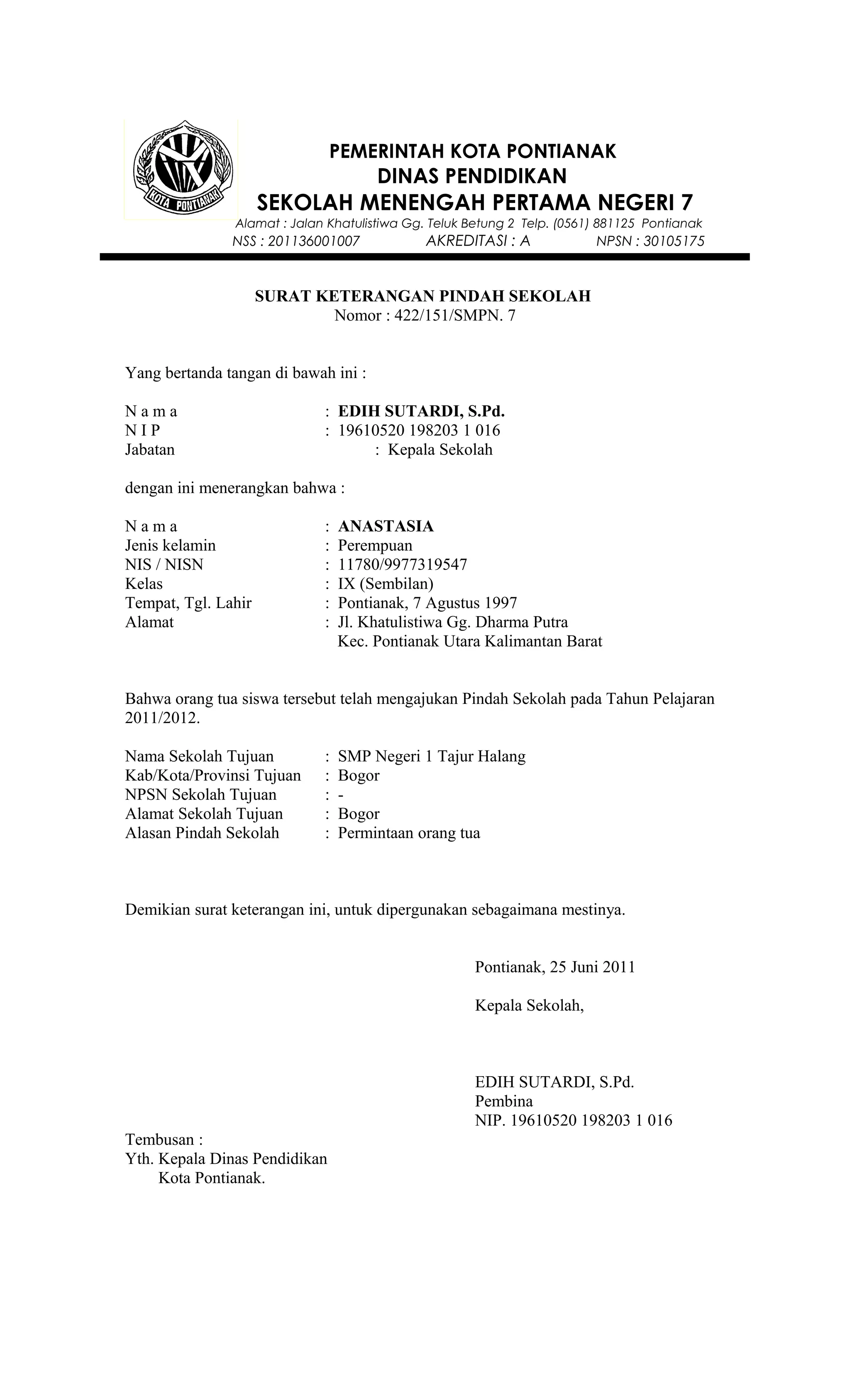 Surat permohonan pindah | PDF