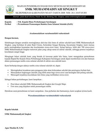 Surat permohonan Rambu Zona Selamat Sekolah | DOCX
