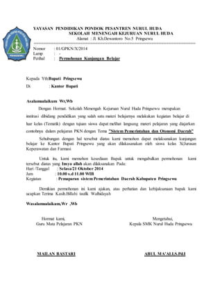 Surat permohonan smk nurul huda | PDF