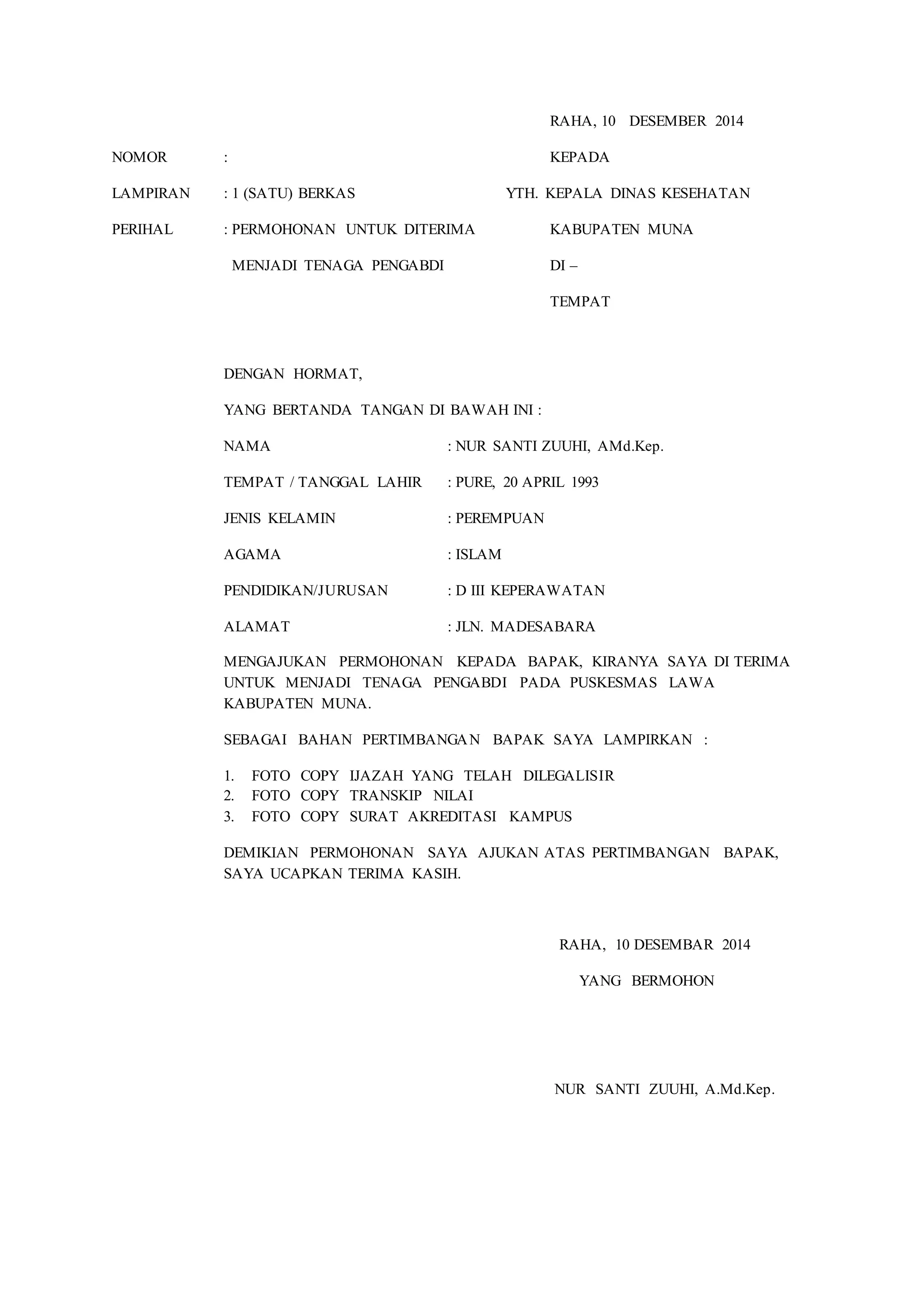 Surat permohonan utk di terima tenaga pengabdi santi | DOCX