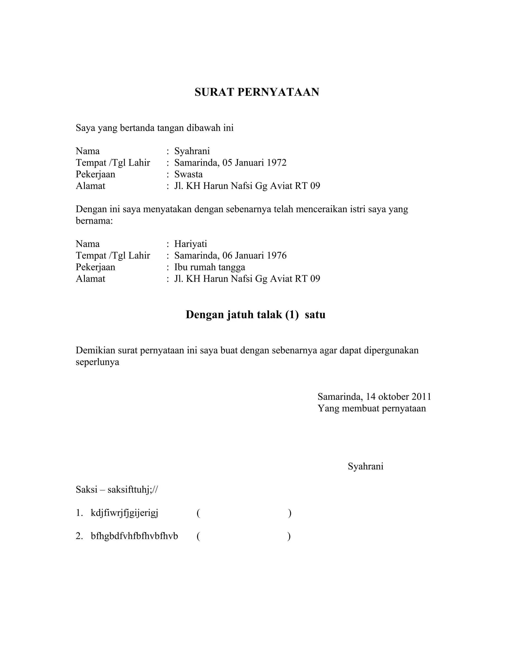 Surat pernyataan | DOC