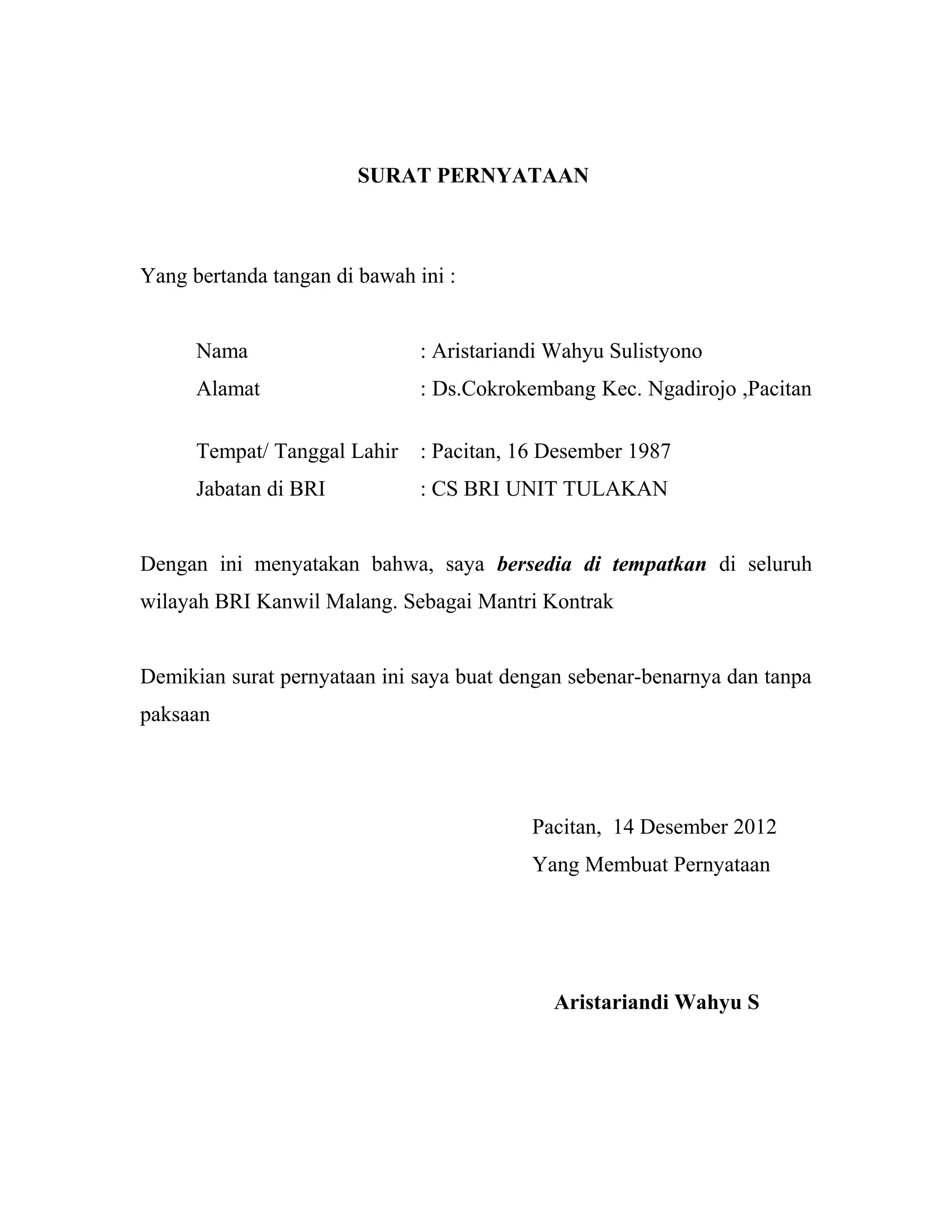 Surat pernyataan | DOC