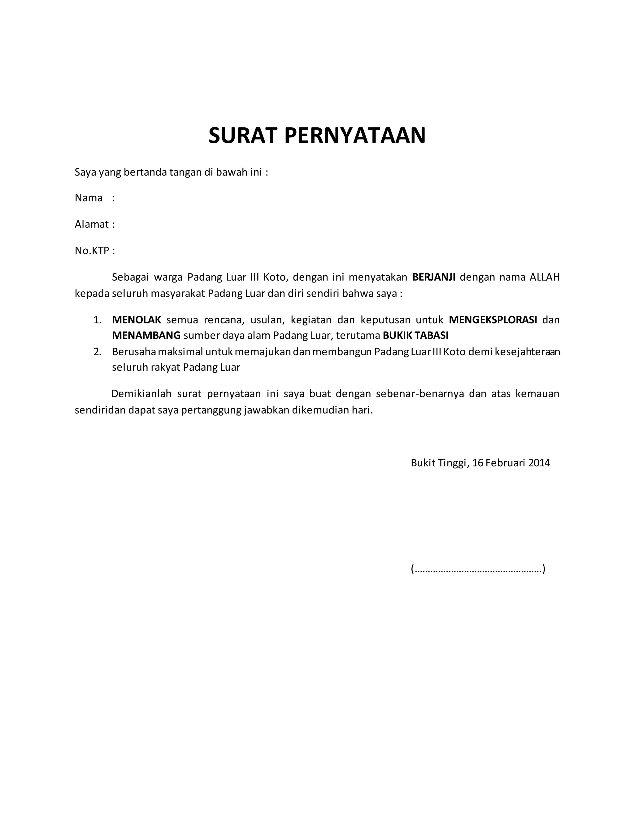 Contoh Surat pernyataan | DOCX