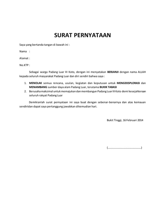 Contoh Surat pernyataan | DOCX