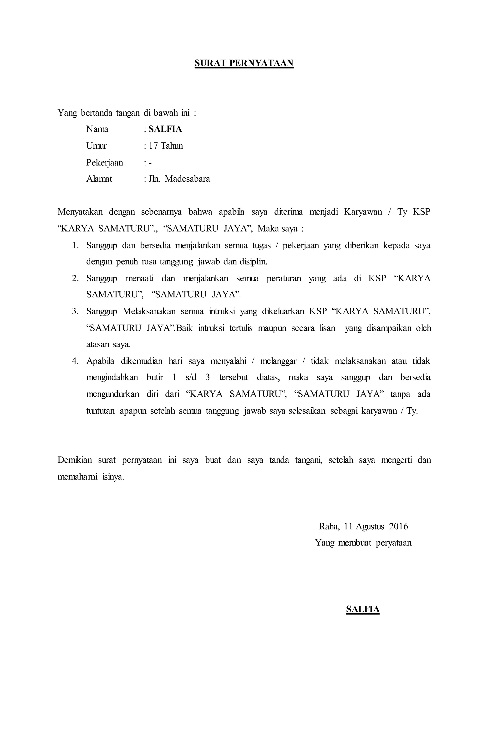 Surat pernyataan | PDF