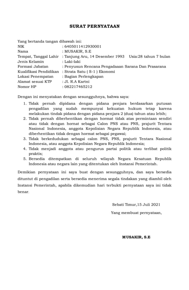 Surat pernyataan | PDF
