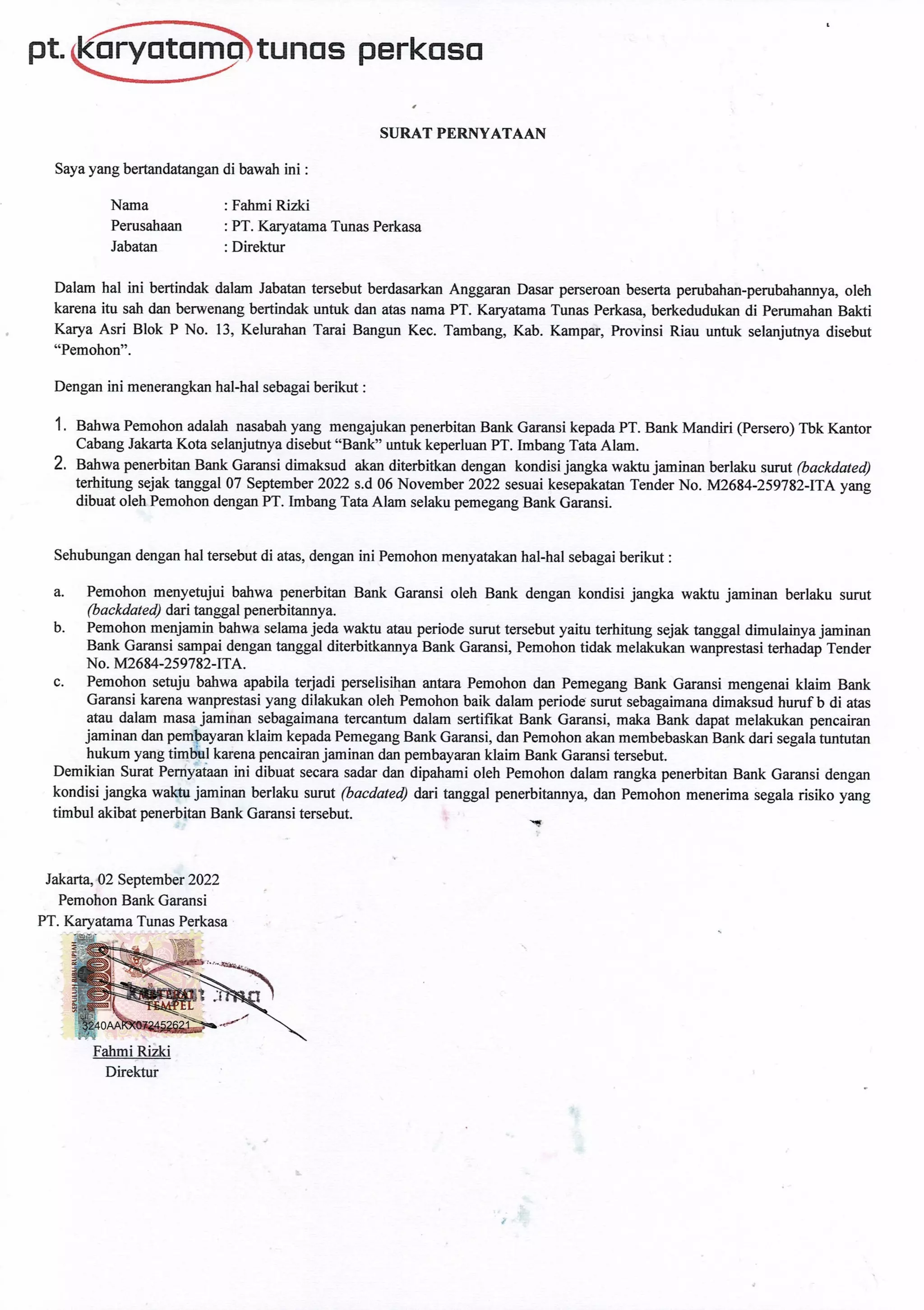 Surat Pernyataan Backdate | PDF