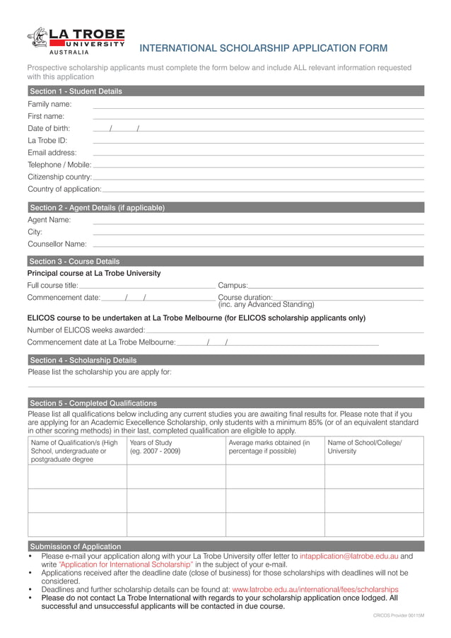 INTERNATIONAL SCHOLARSHIP APPLICATION FORM | PDF