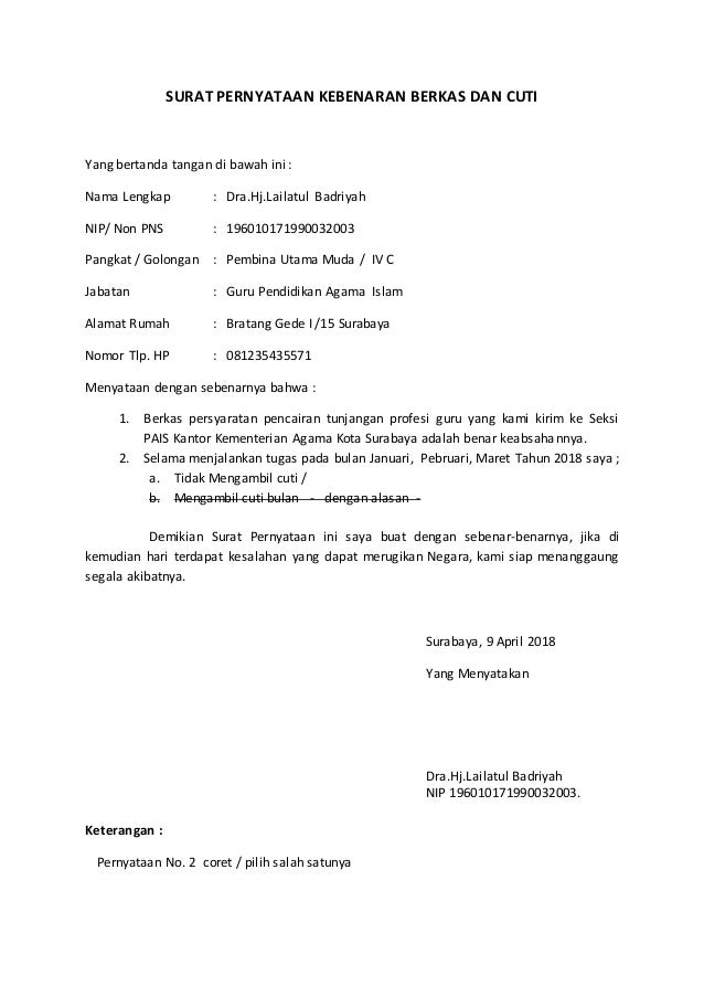 Surat Pernyataan Kebenaran Kepala Sekolah 10 Contoh Surat Pernyataan