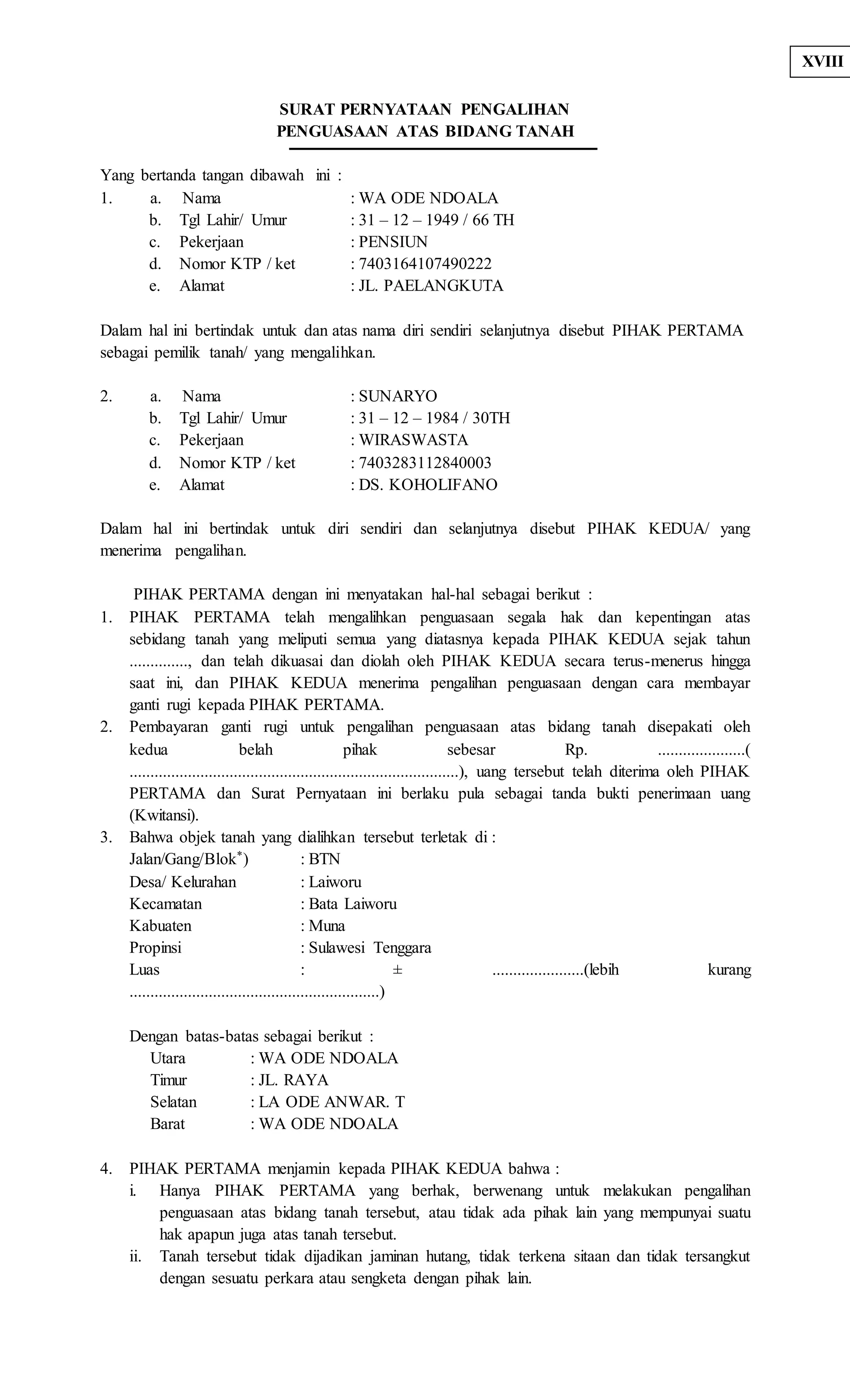 SURAT PERNYATAAN PENGALIHAN TANAH | PDF