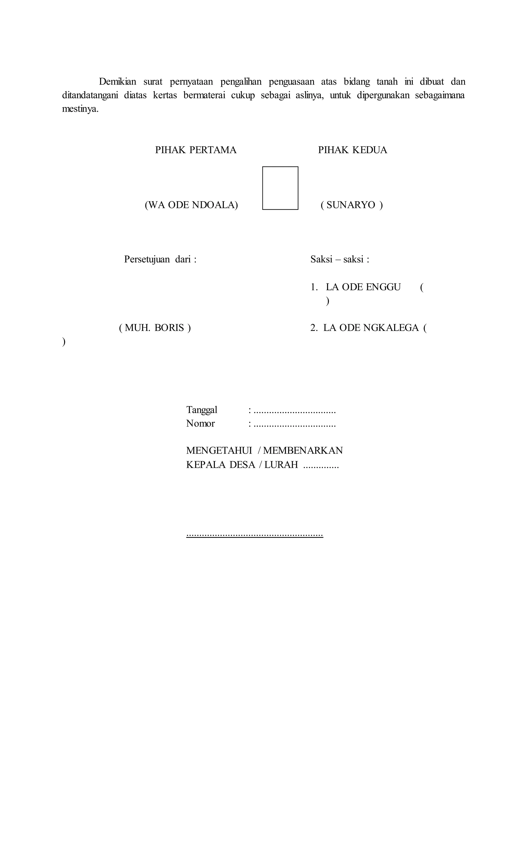 Surat pernyataan pengalihan | DOCX