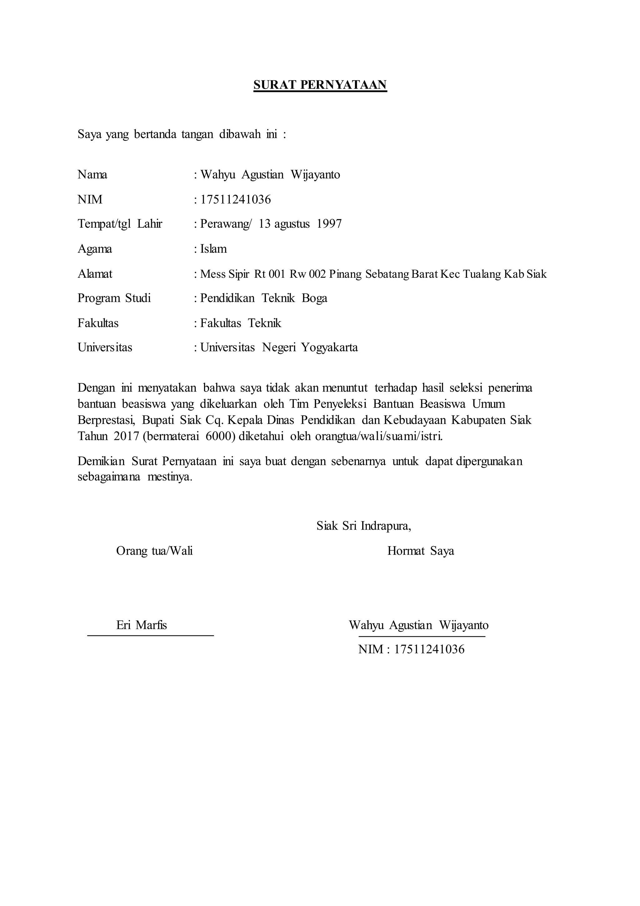 Surat pernyataan tidak menuntut | DOCX