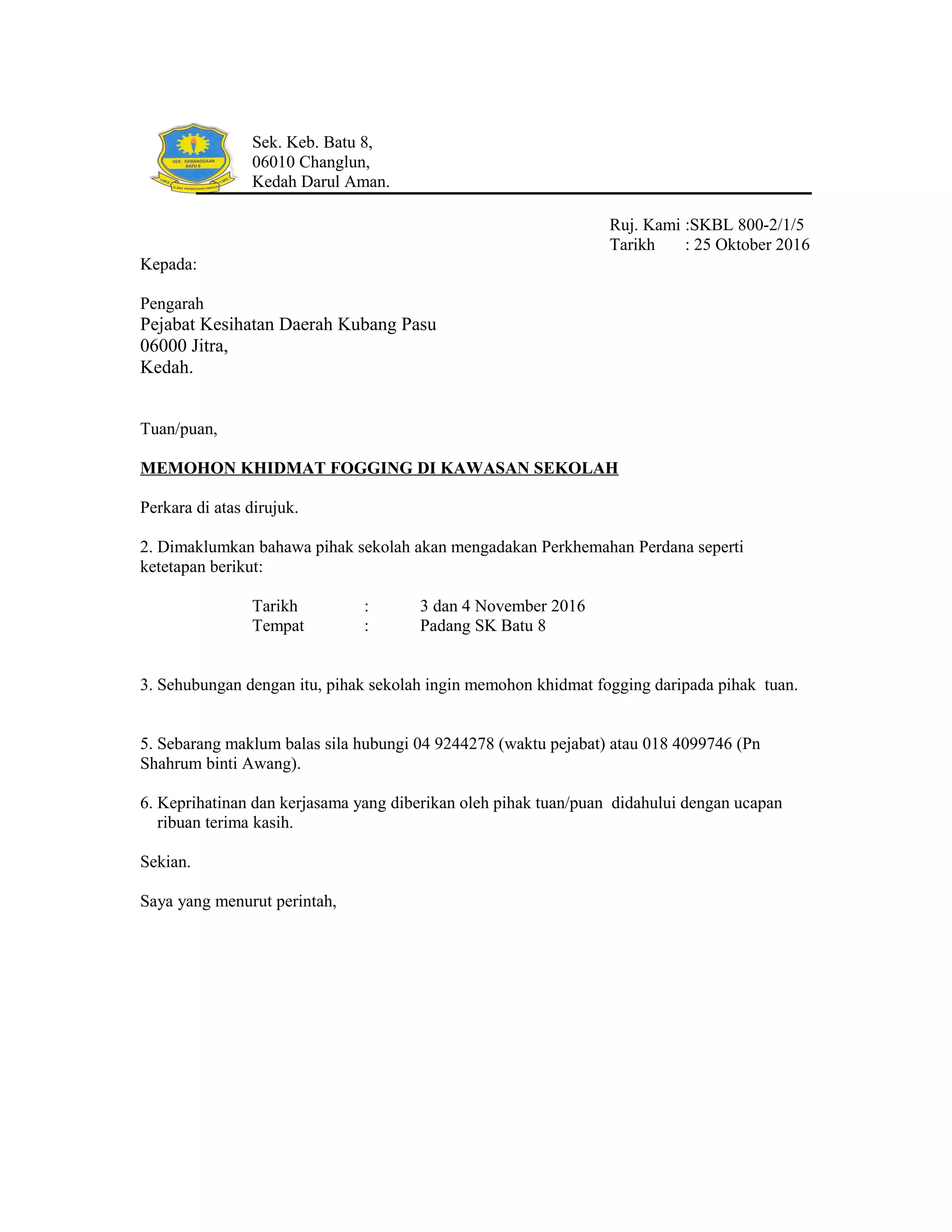 Surat pohon fogging | DOC