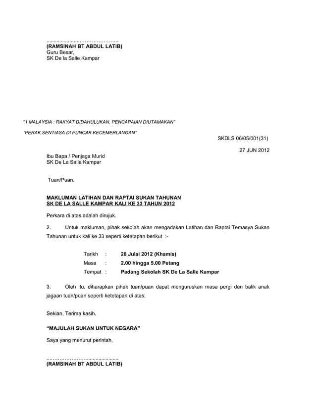 Surat rasmi sukan | DOC