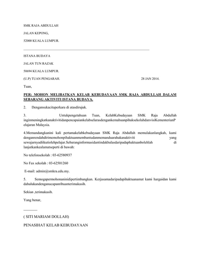 Surat rasmi untk istana budaya | DOCX