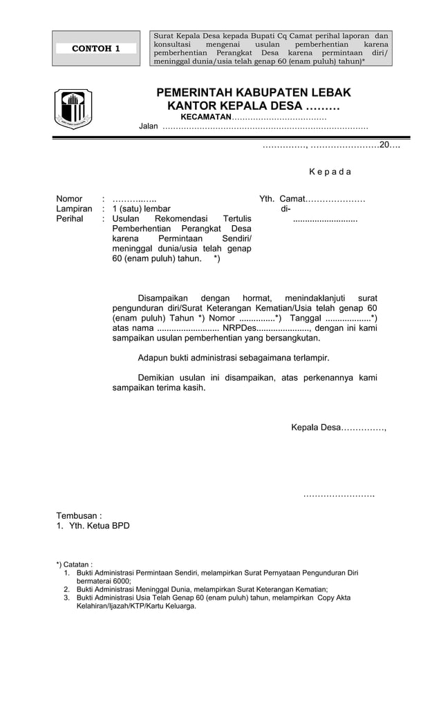 Surat rekom pemberhentian | DOC