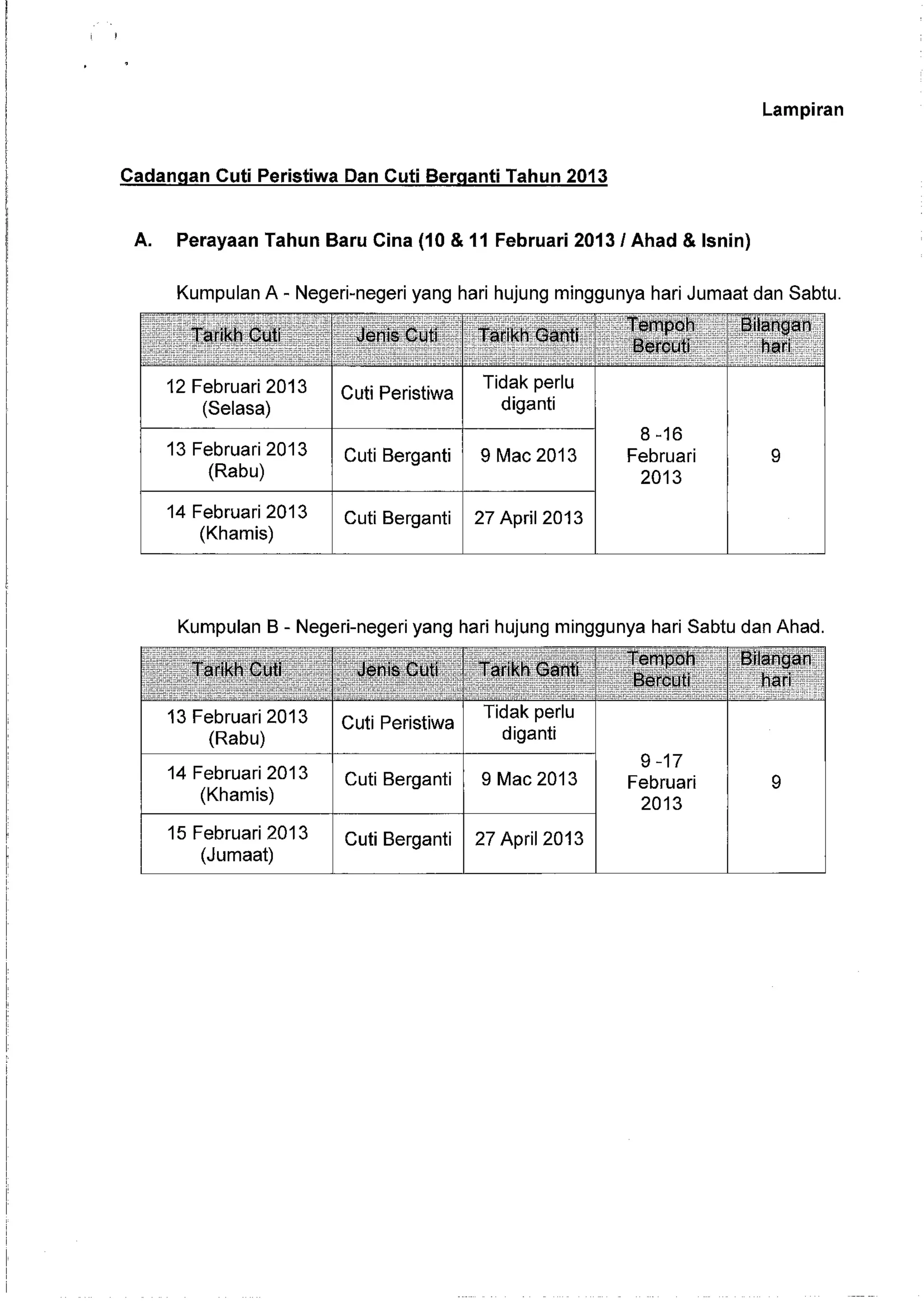 Surat siaran pindaan cuti berganti thn baru cina | PDF