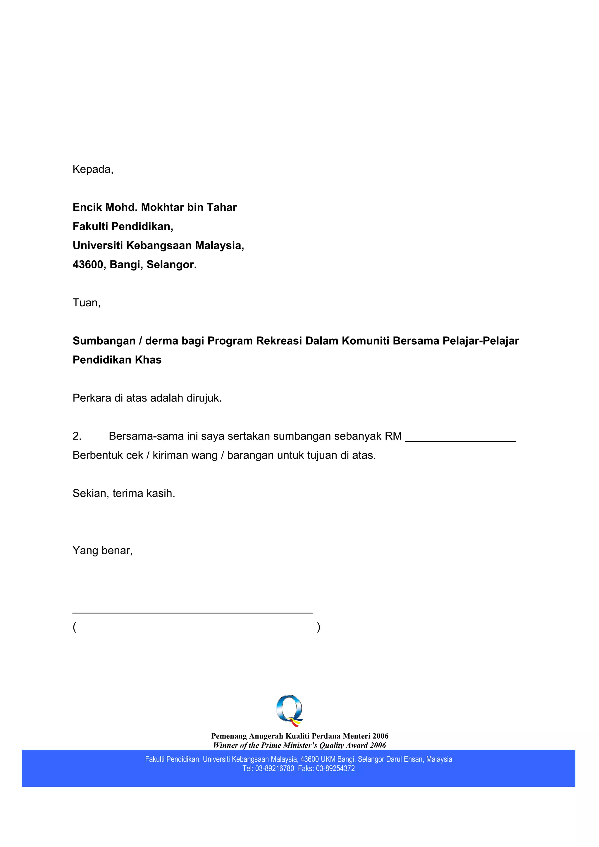 Surat Sumbangan | DOC