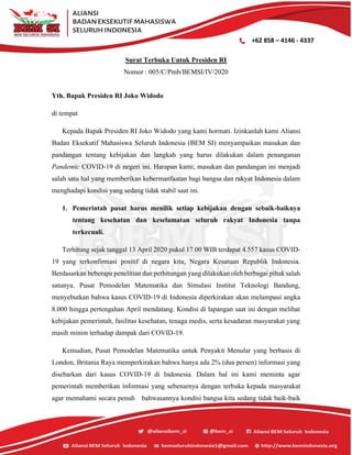 Surat Terbuka oleh BEM SI untuk Presiden RI | PDF