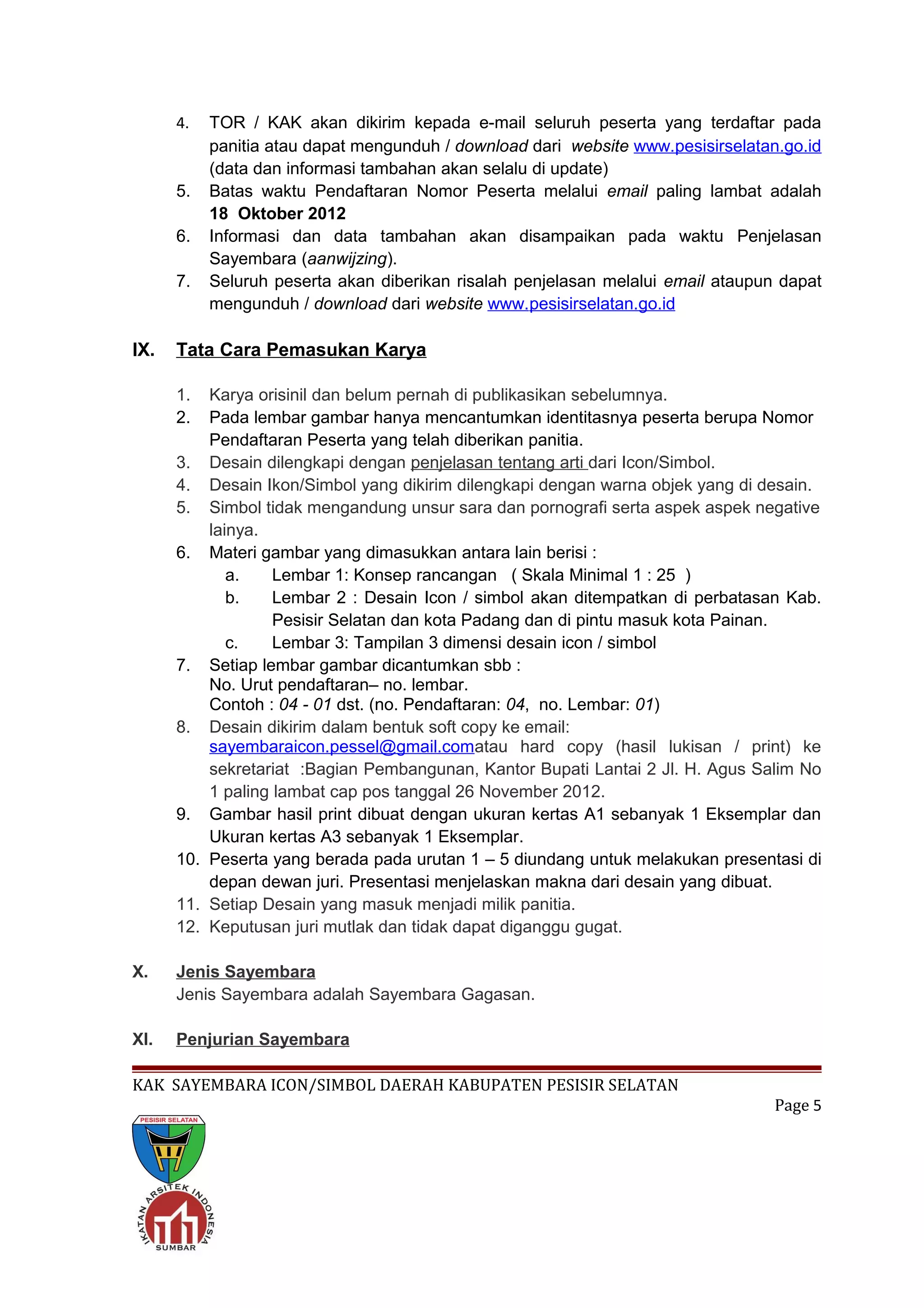 Surat Terbuka Pemda Pesisir Selatan (Kerangka Acuan Kerja Sayembara Pessel 2012) | DOC
