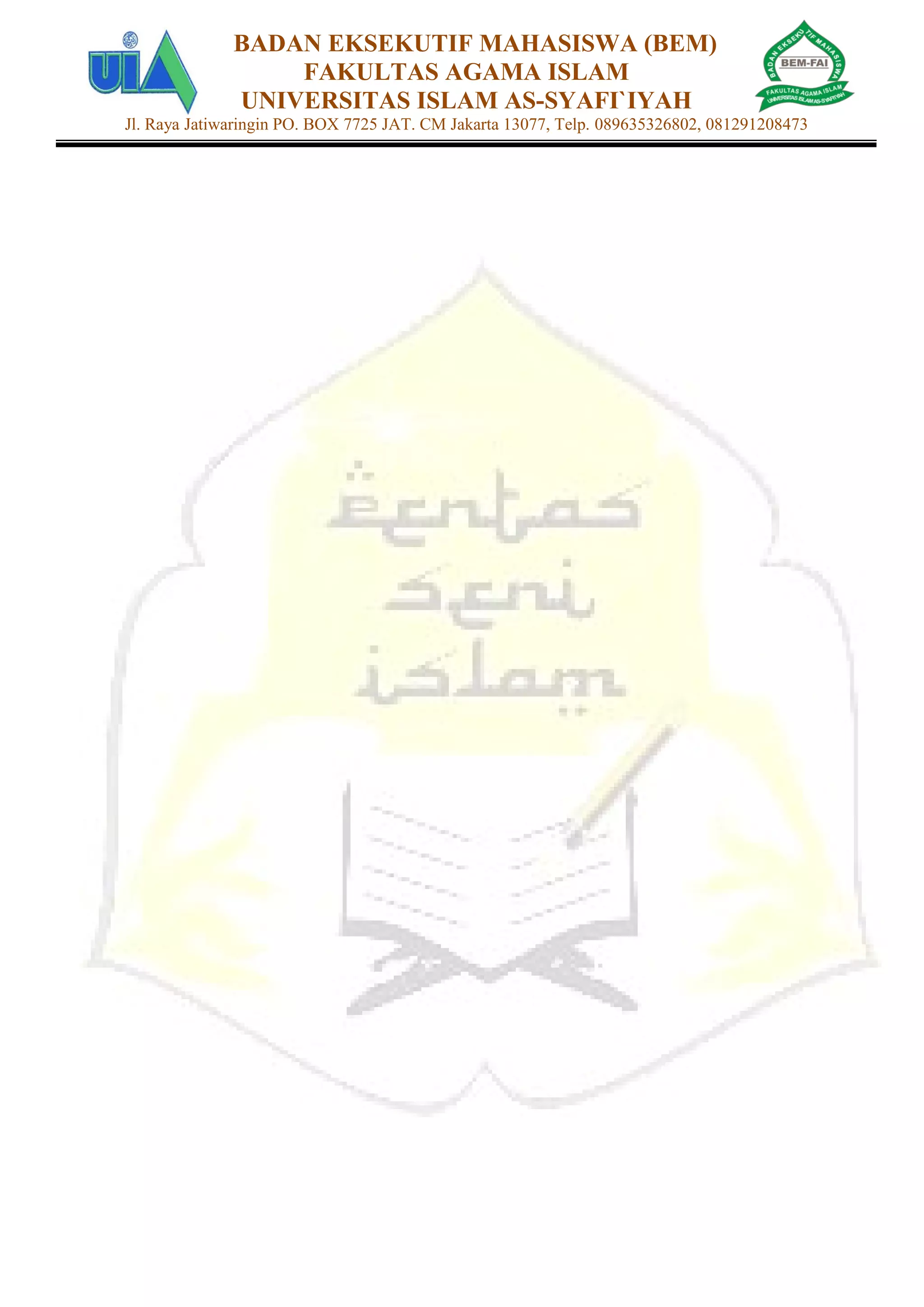 Undangan lomba Pentas Seni Islam BEM FAI Universitas Islam As-Syafi ...
