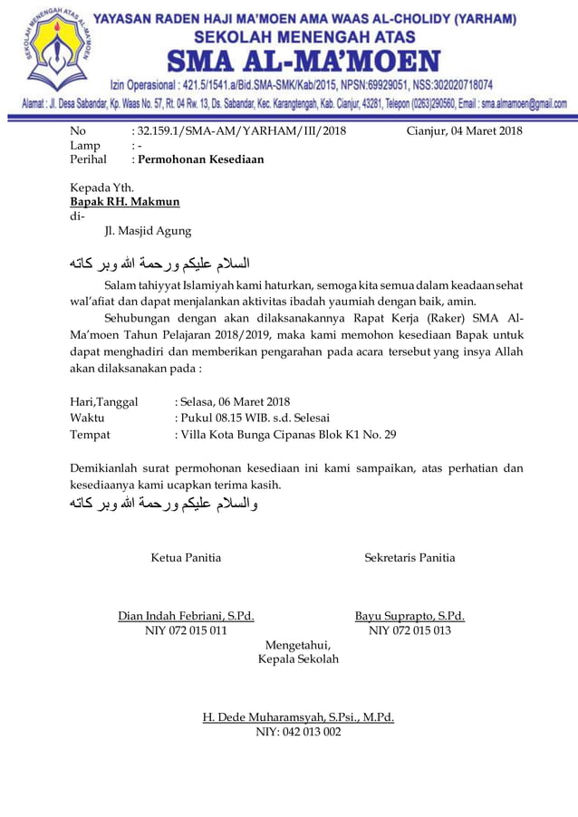 Surat undangan raker 2018 2019 | DOCX