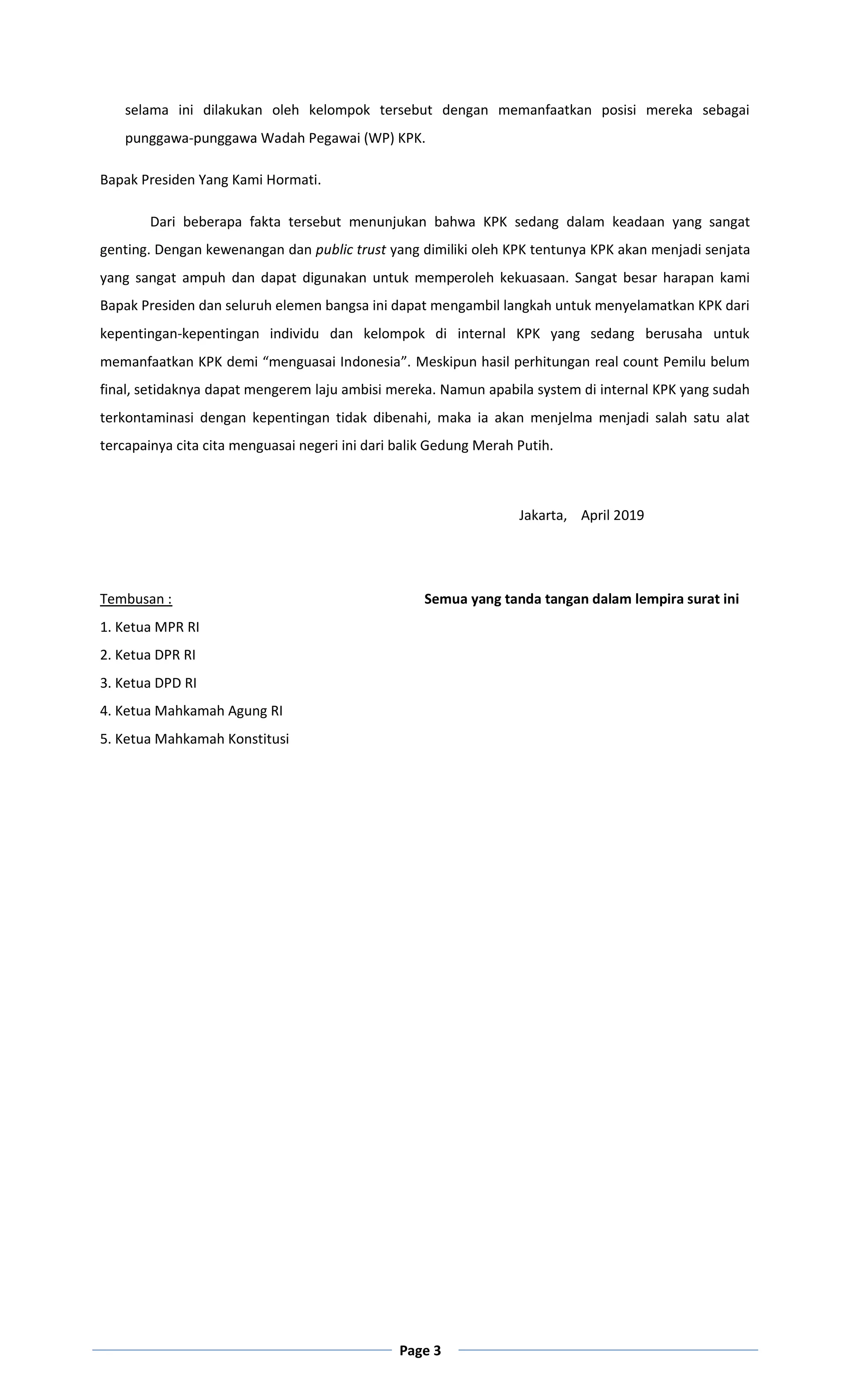Surat Penyidik KPK untuk Presiden RI Joko Widodo | PDF