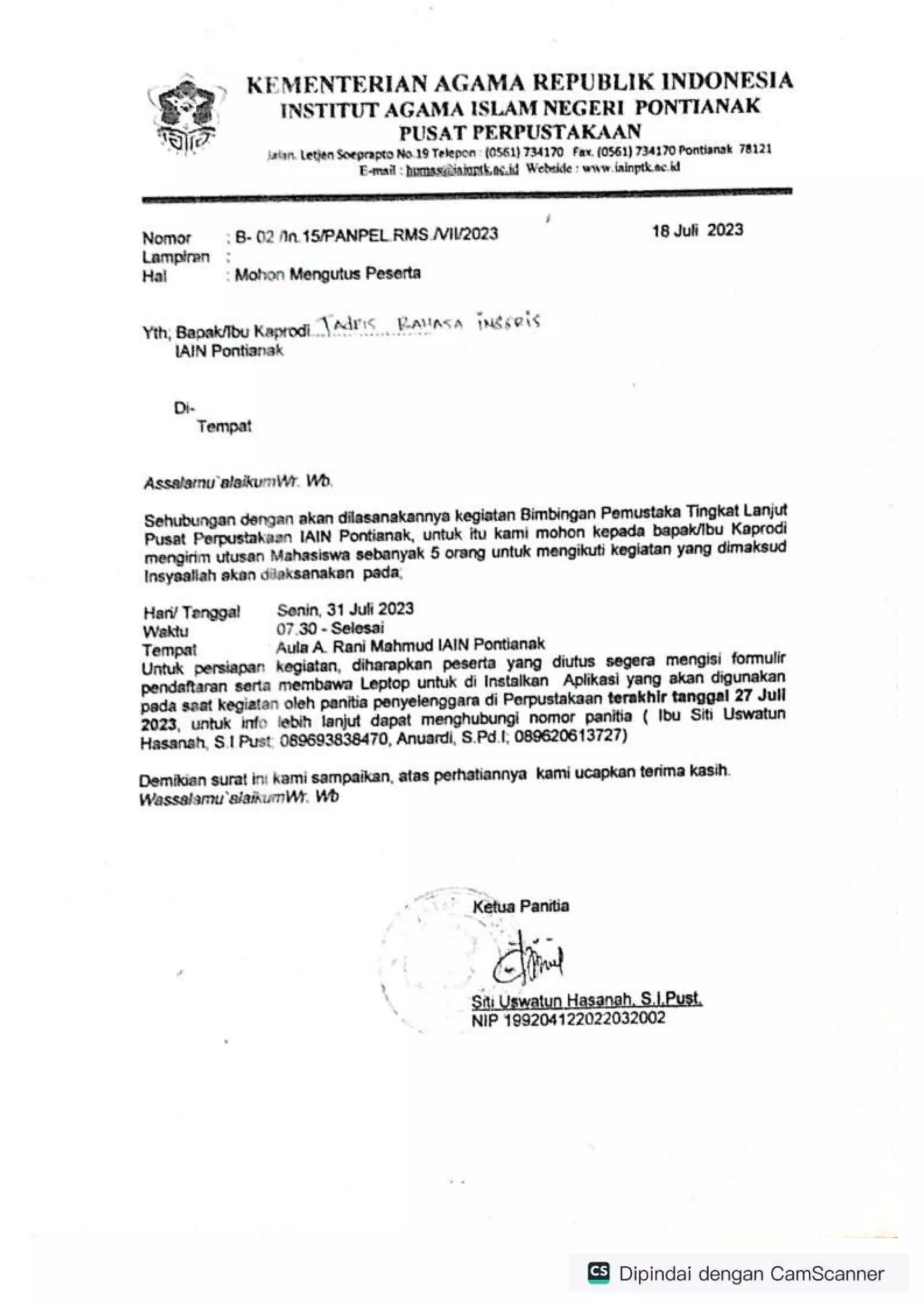 Surat Utusan TBI - Perpustakaan.docx