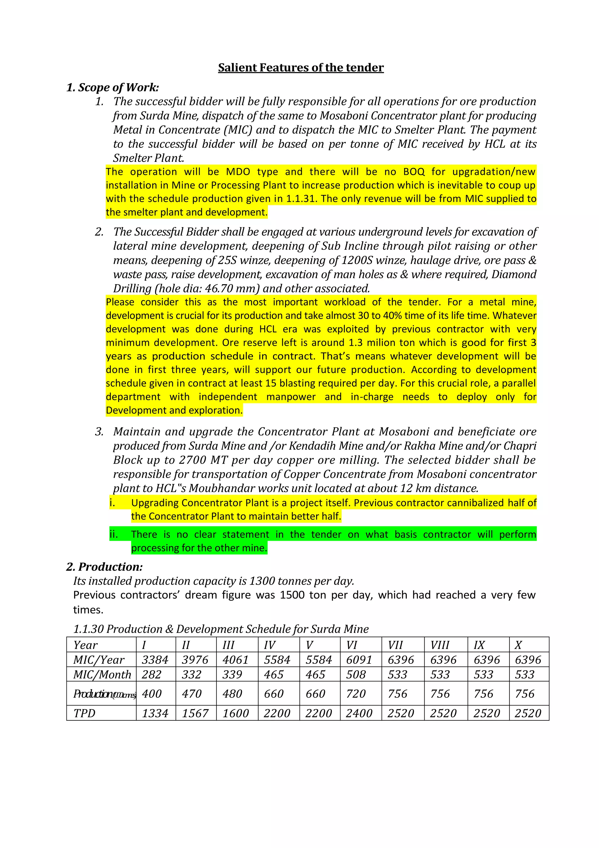 Surda mine Data & Tendering 2017 analysis | PDF