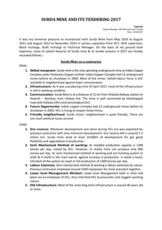 Surda mine Data & Tendering 2017 analysis | PDF