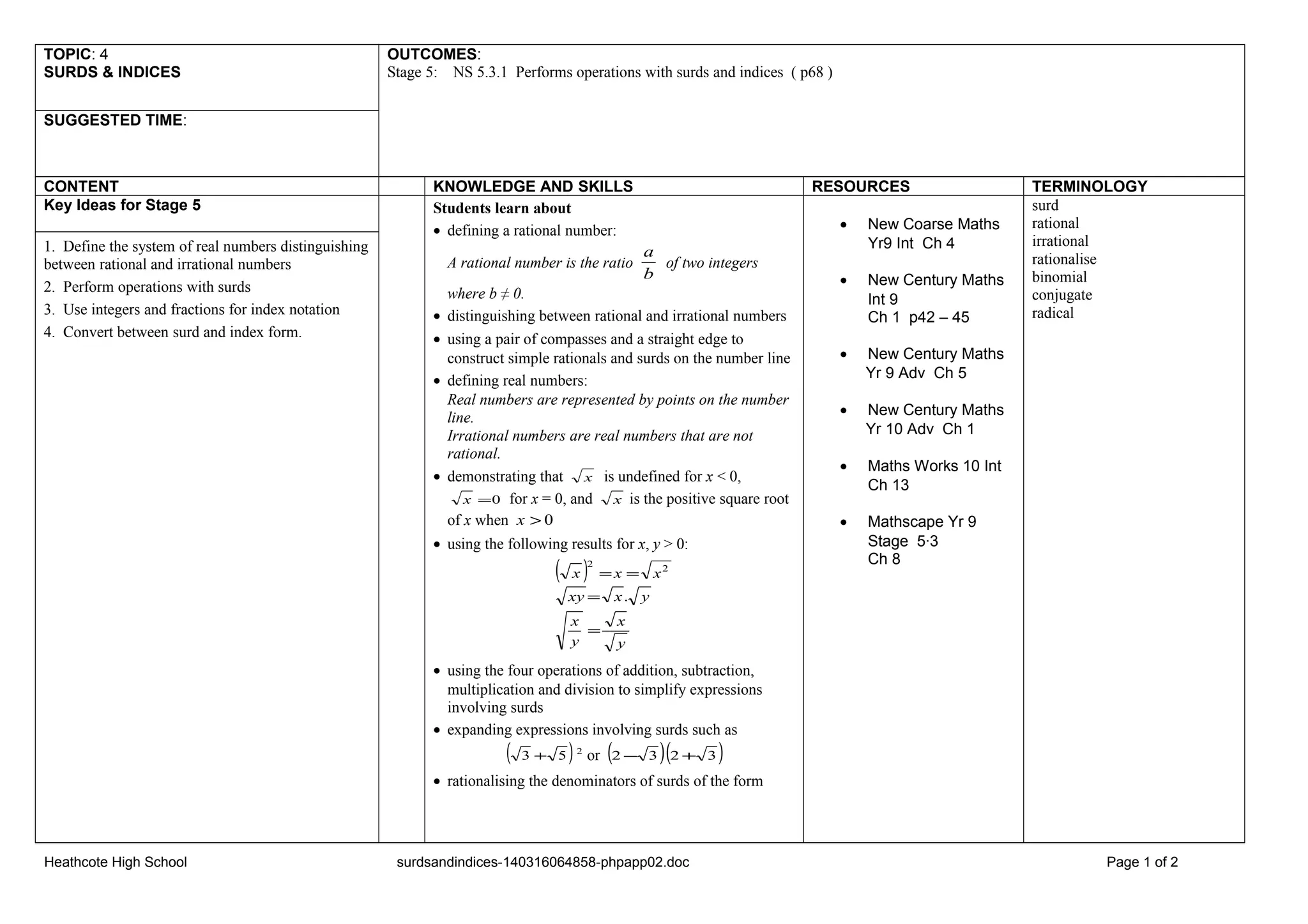 Surds and indices | DOC