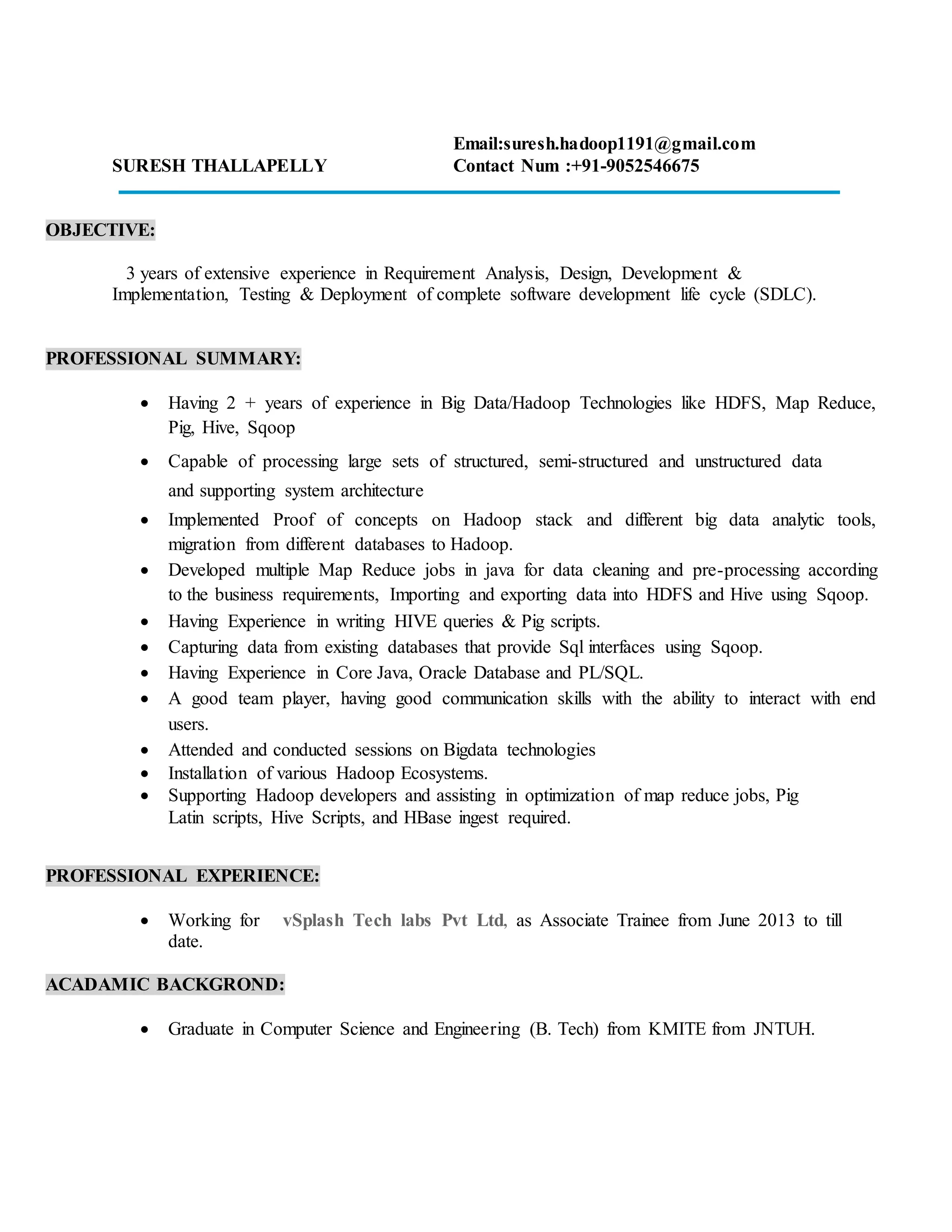 Sureh hadoop 3 years t | PDF