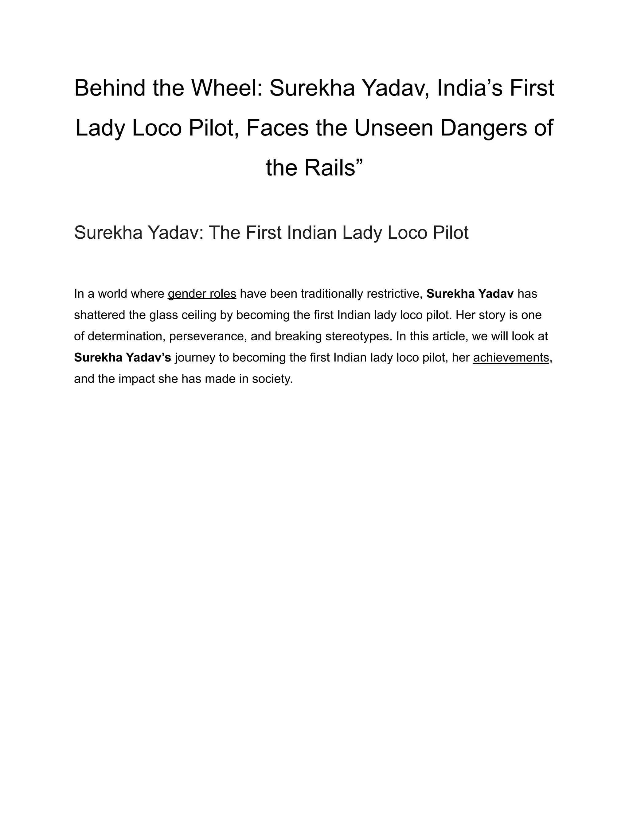 “Behind the Wheel: Surekha Yadav, India’s First Lady Loco Pilot, Faces ...