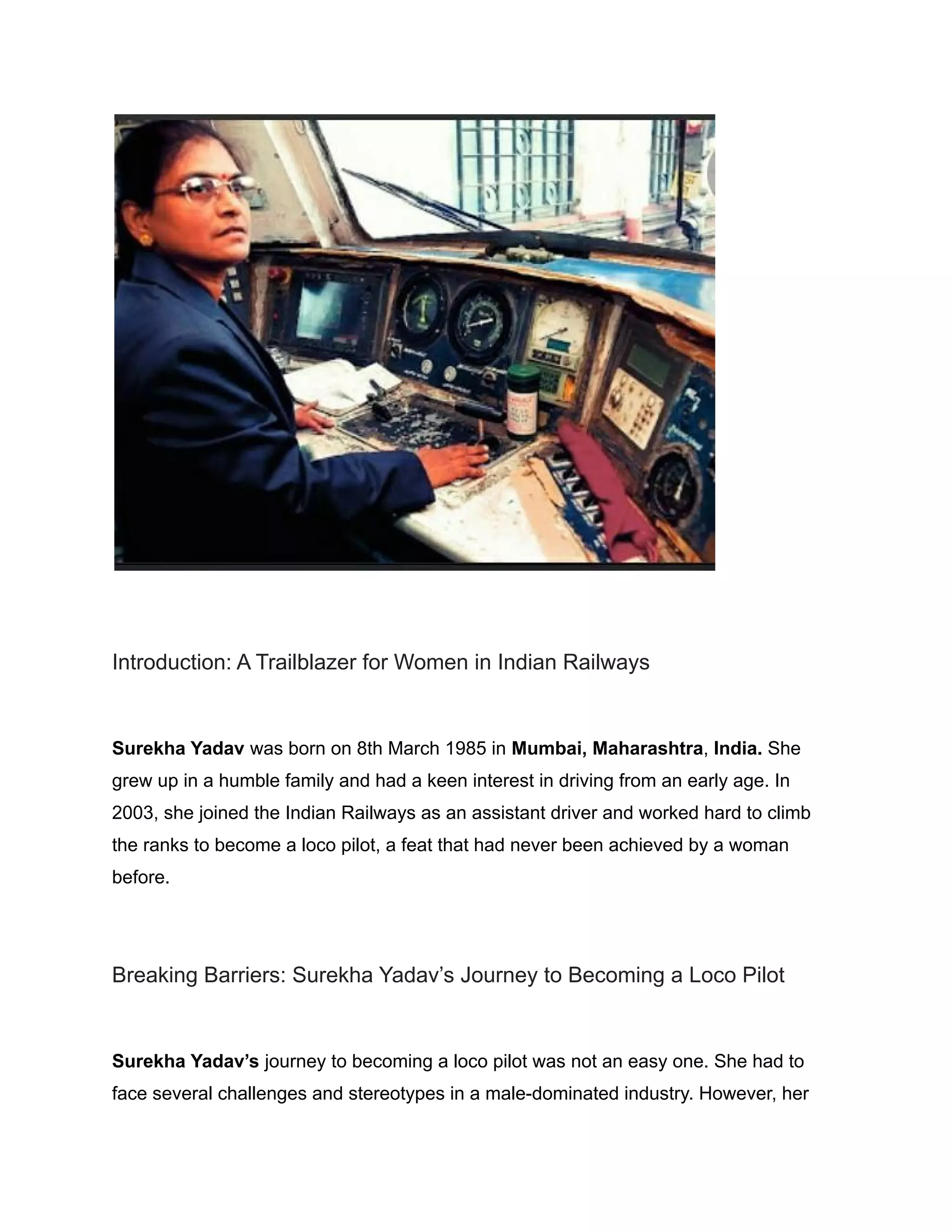 “Behind the Wheel: Surekha Yadav, India’s First Lady Loco Pilot, Faces ...